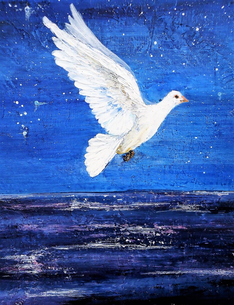 Bird Art, Original Acrylic Painting on Canvas, Dove in Dark Blue,blue ...