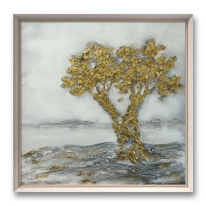 Golden Olive Tree, Original Abstract Acrylic Gold Painting, Gold Tree ...