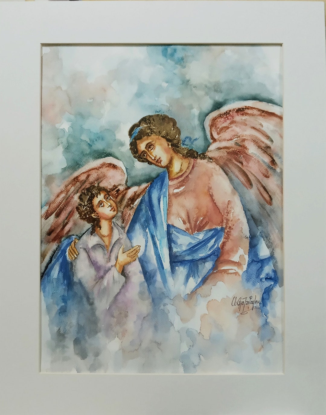The Angel and Child Loose Impressionistic Watercolor Art - Etsy