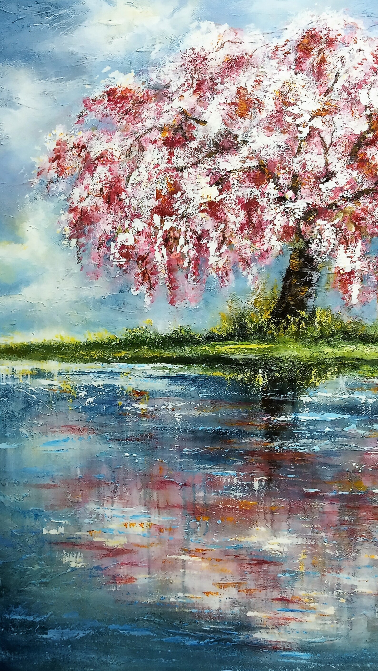 Abstract Tree Painting, ''Βy the Lake'' Purple White Tree of Life ...