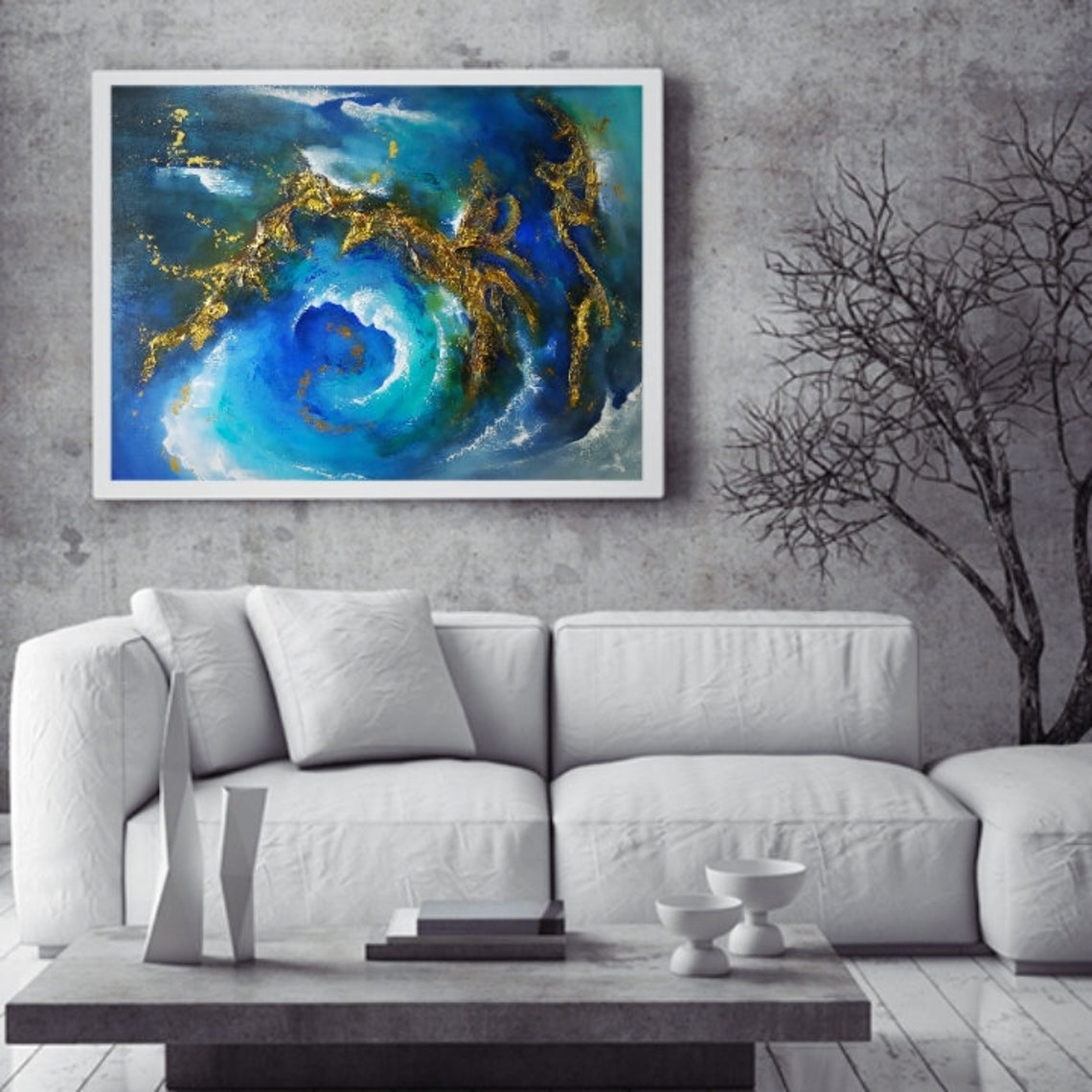 Gold Nebula Art Abstract Blue Gold Painting Original Mixed - Etsy