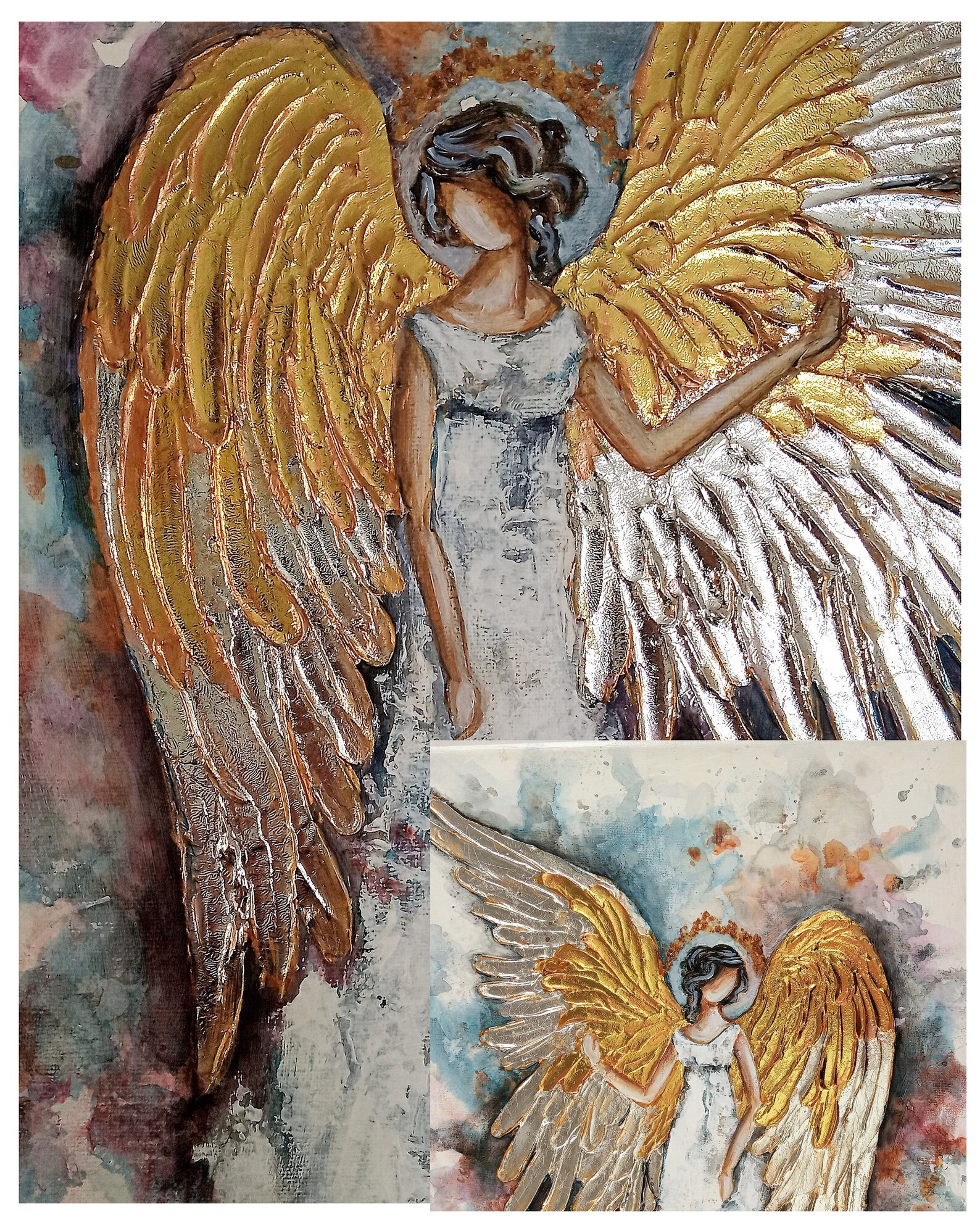 Original Abstract Guardian Angel Painting Gold Silver Angel - Etsy