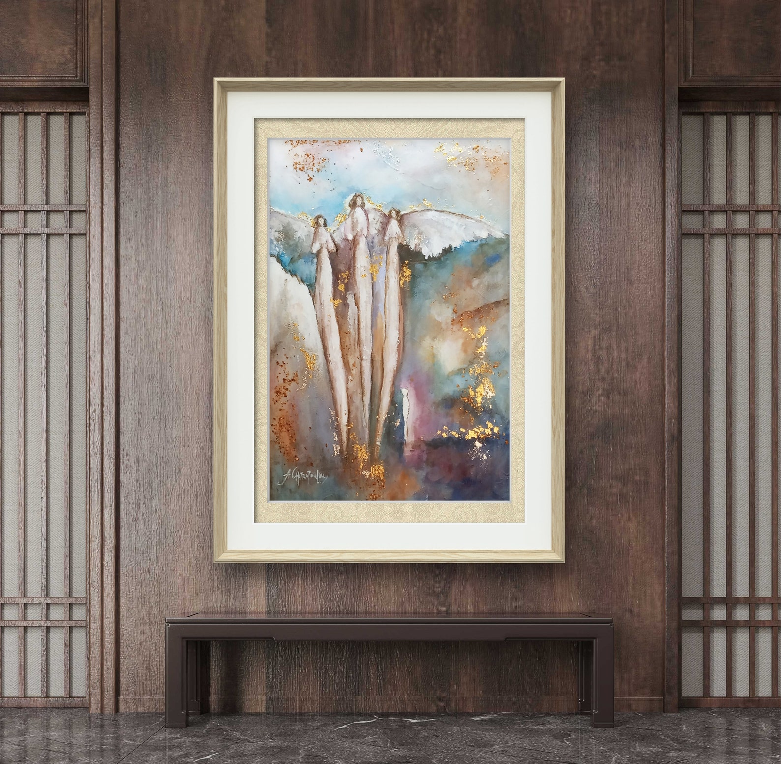 Three Angels Painting,abstract Angels,24k Gold and Silver Leaves Art ...