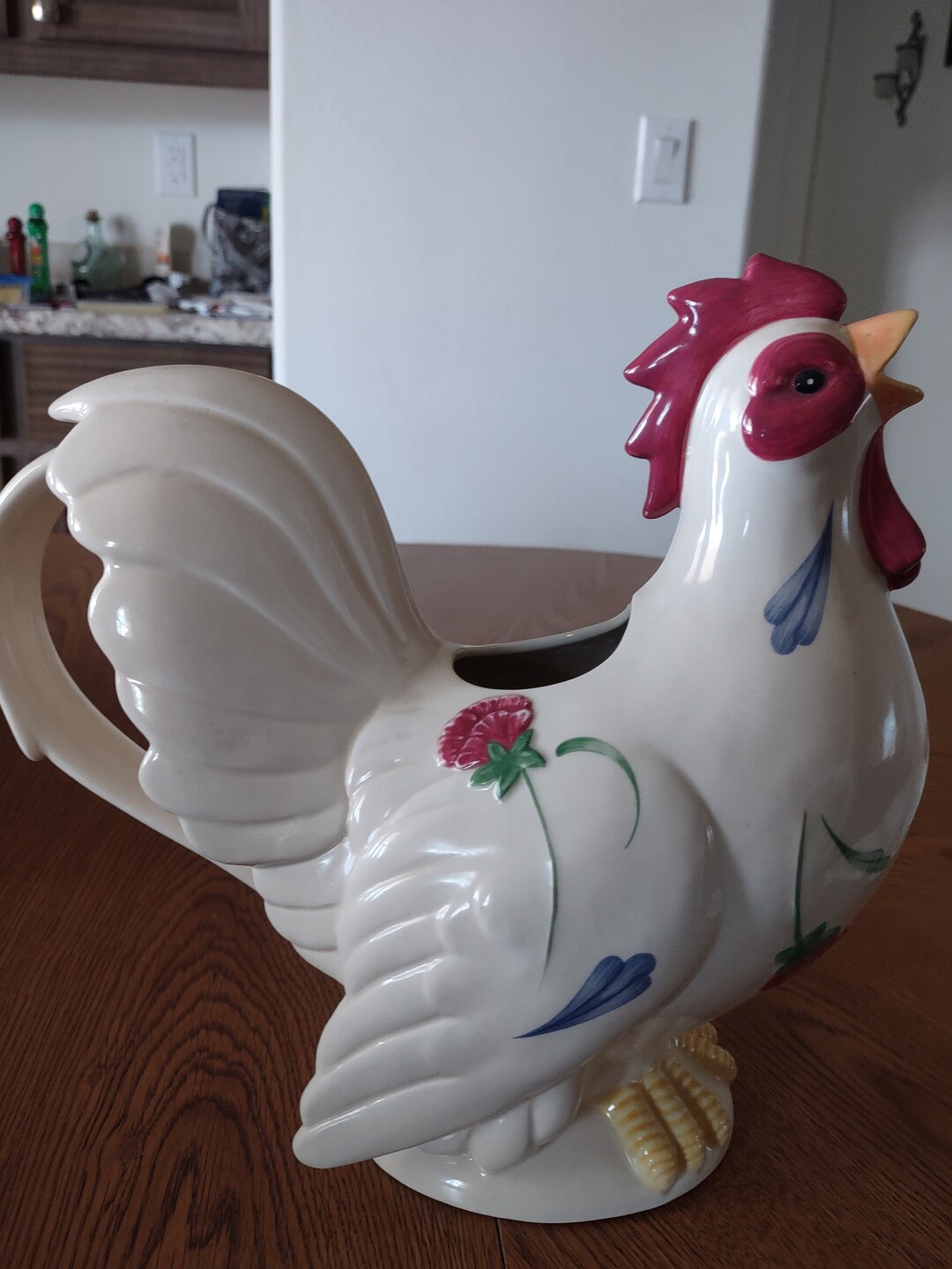Lenox Poppies on the Blue Barnyard Rooster Pitcher/vintage /holds 40 ...