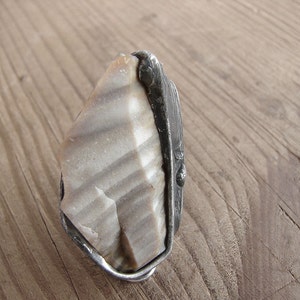 Raw Striped Ring , Banded Flint , Raw Stone , Adjustable Ring , Stained ...