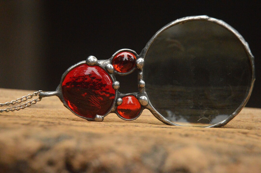 Red Loupe Pendant , Magnifier Glass Pendant , Gothic Red Glass , Loupe ...