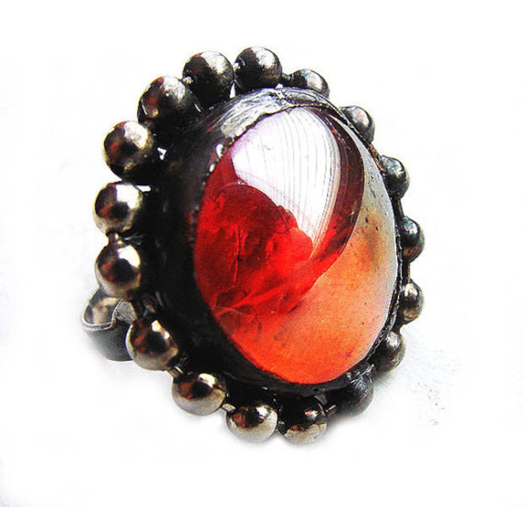 Ruby Red Glass Cabouchon Adjustable Collet Tiffany Technique - Etsy