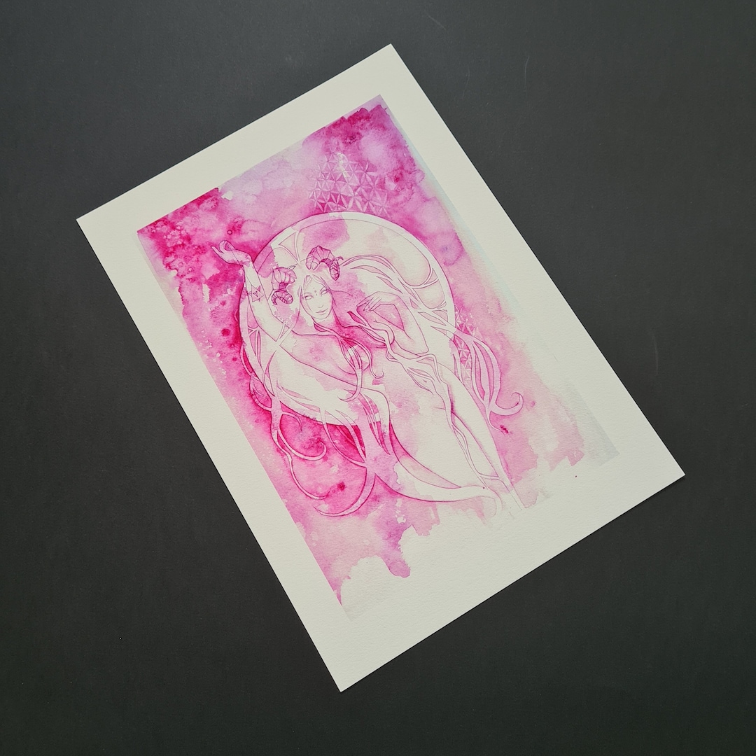 PINK Aquarius Zodiac Goddess Art Print / A4 / IMPERFECT CLEARANCE - Etsy