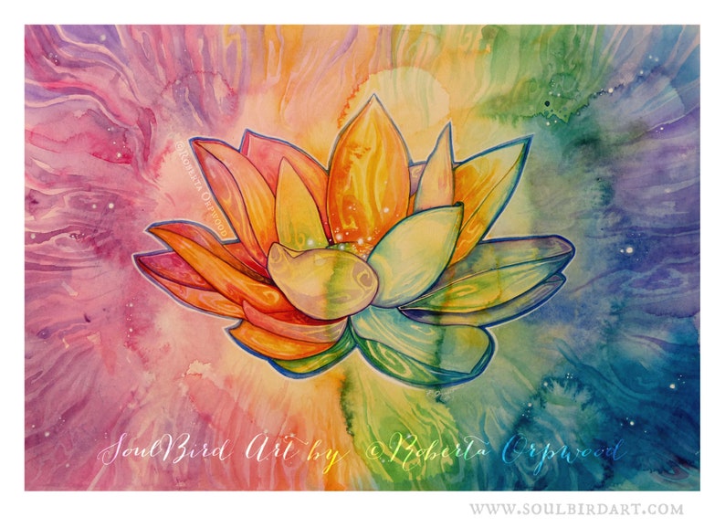 Rainbow Chakra Lotus Flower Art Print | Etsy