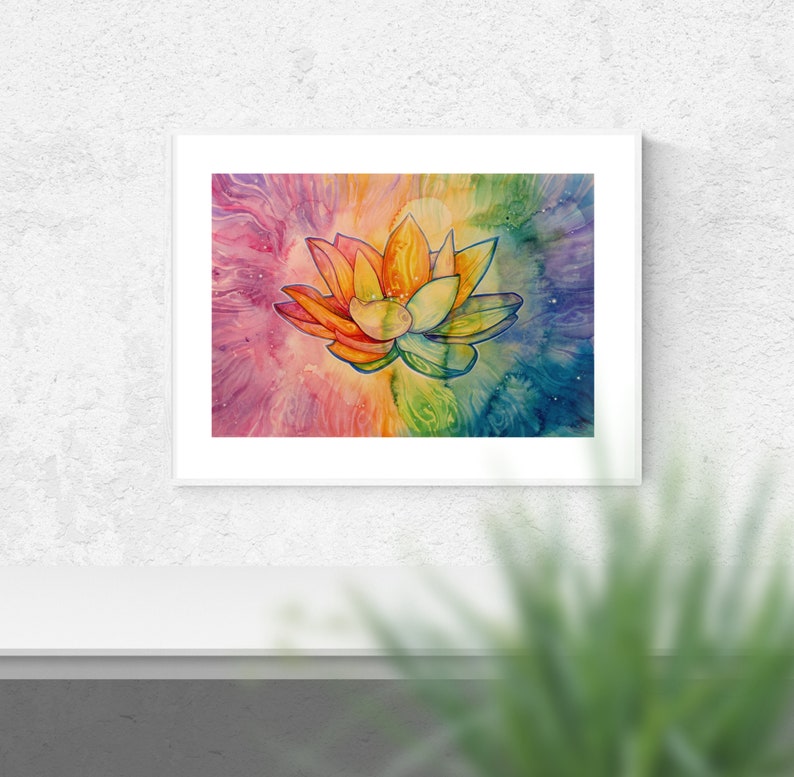 Rainbow Chakra Lotus Flower Art Print | Etsy