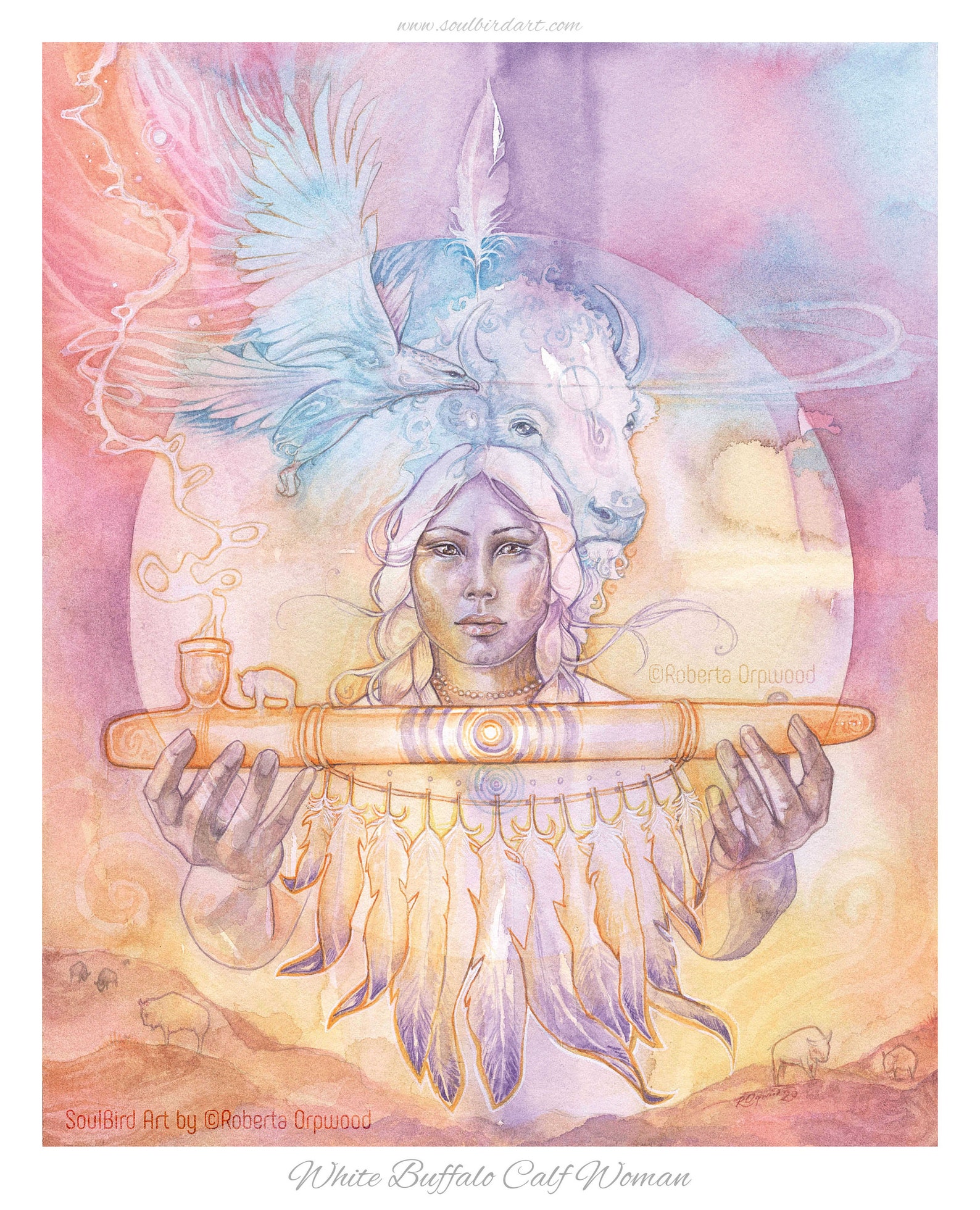 White Buffalo Calf Woman Shamanic Peace Pipe Art Print / A3 - Etsy