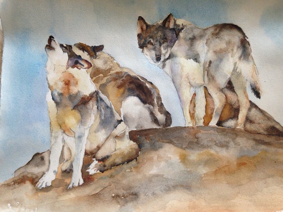 Wolf Pack Watercolor Painting Art Print Wolves Man Cave Art | Etsy
