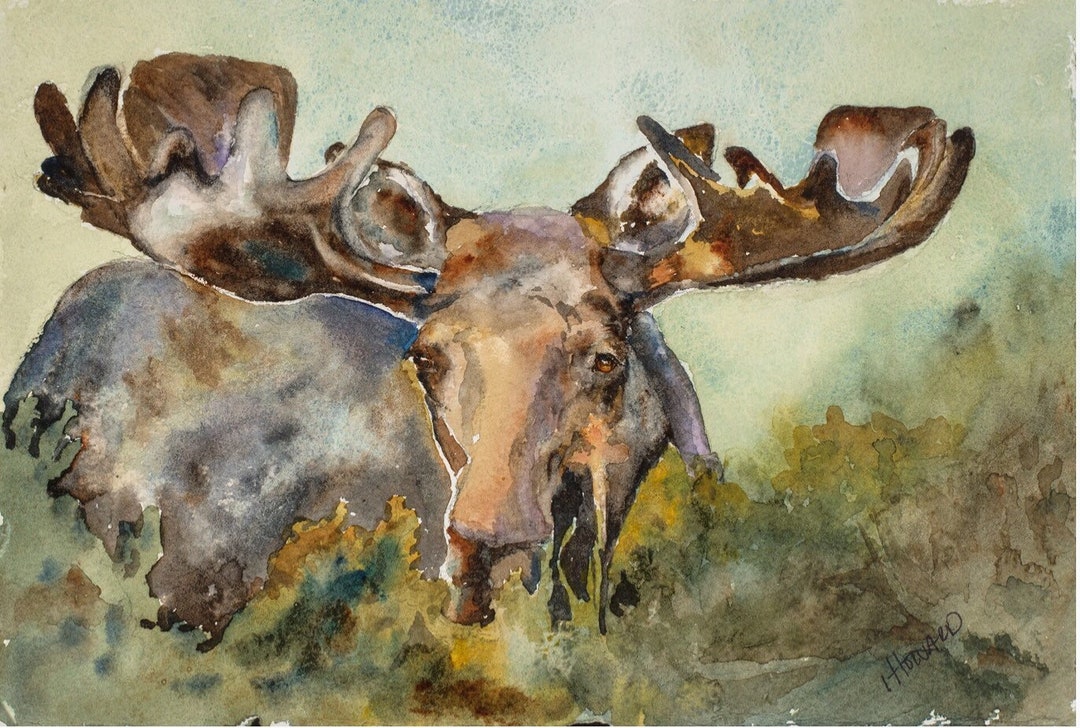 Moose Watercolor Painting Art Print, Mancave Wall Room Decor - Etsy