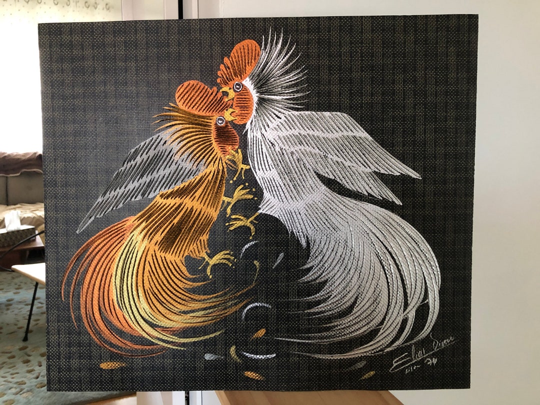 Elias Divan Brazilian Artist Fighting Roosters Print Signed Original ...