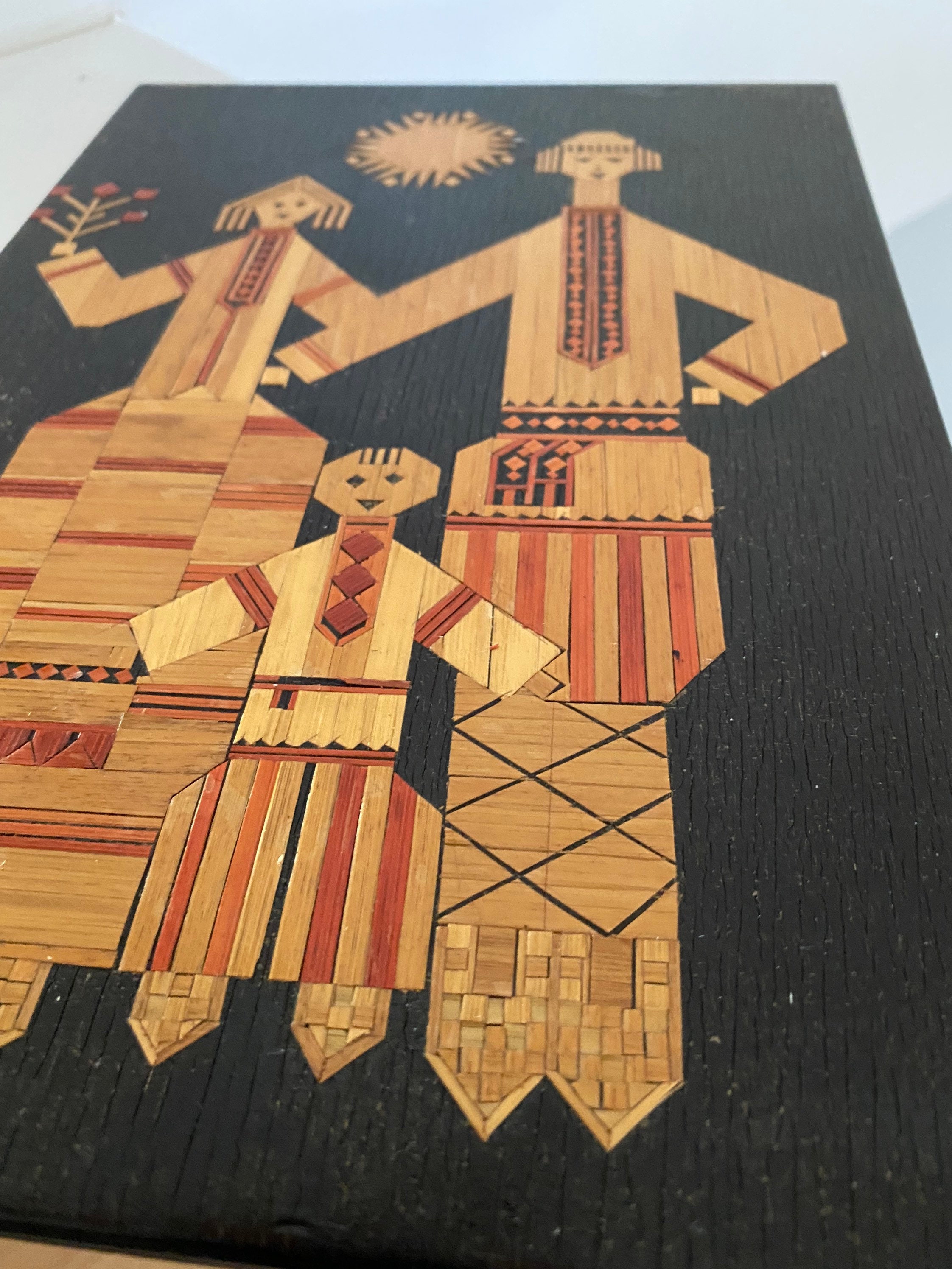 Vintage Mid Century Modern USSR Russian Wood Straw Inlaid Wall - Etsy