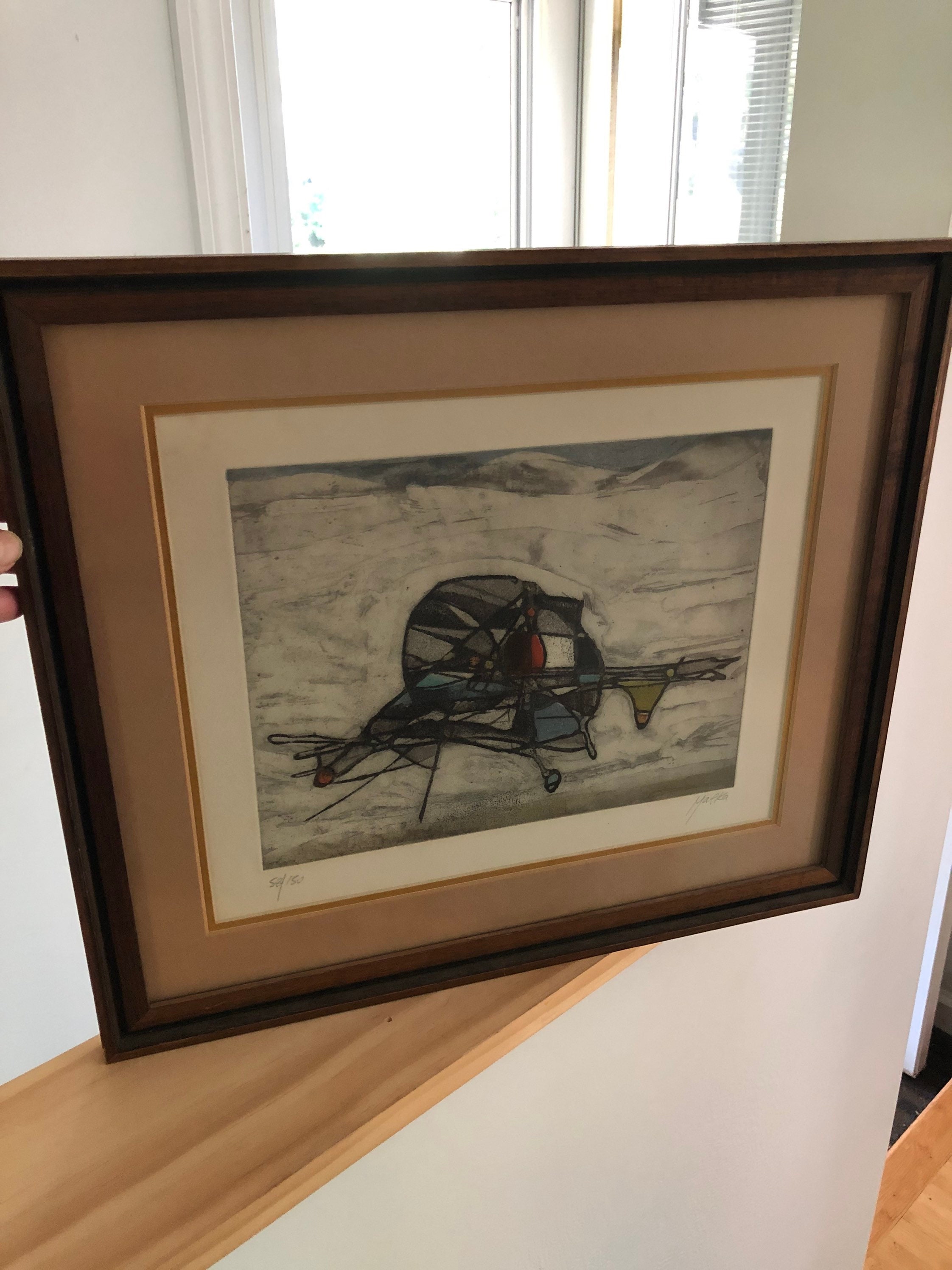 Framed Original Colored Etching Print Signed and Numbered 58/150 With ...