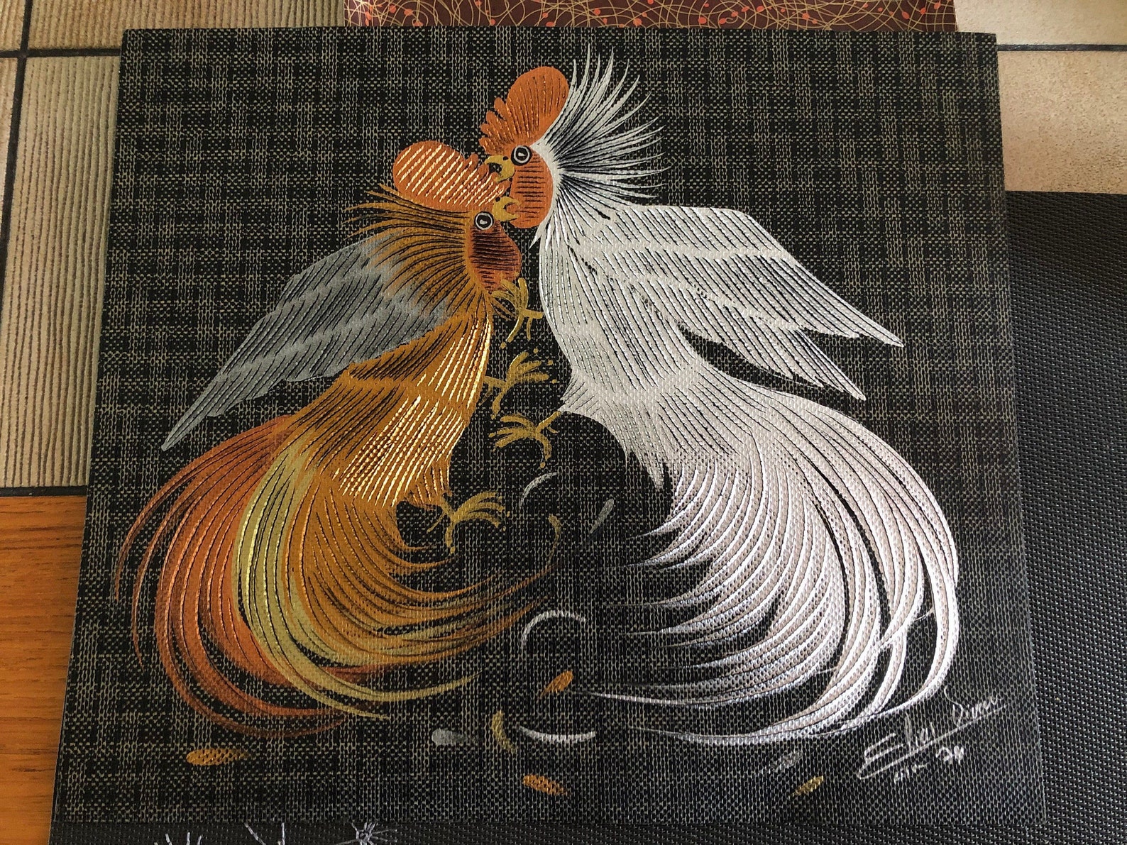 Elias Divan Brazilian Artist Fighting Roosters Print Signed Original ...