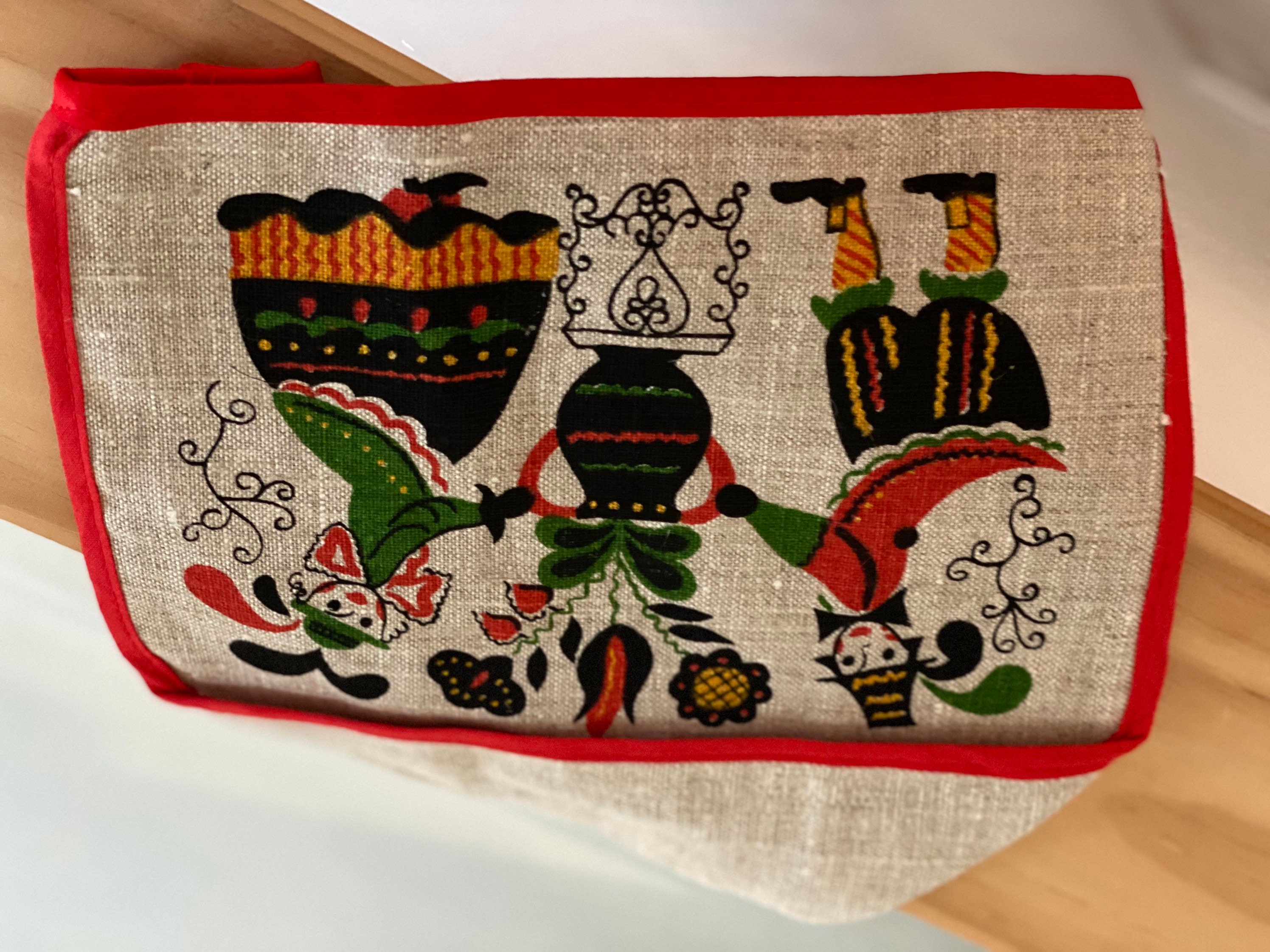 Vintage Toaster Cover Folk Design Screen Printed Serigraph on Linen by ...