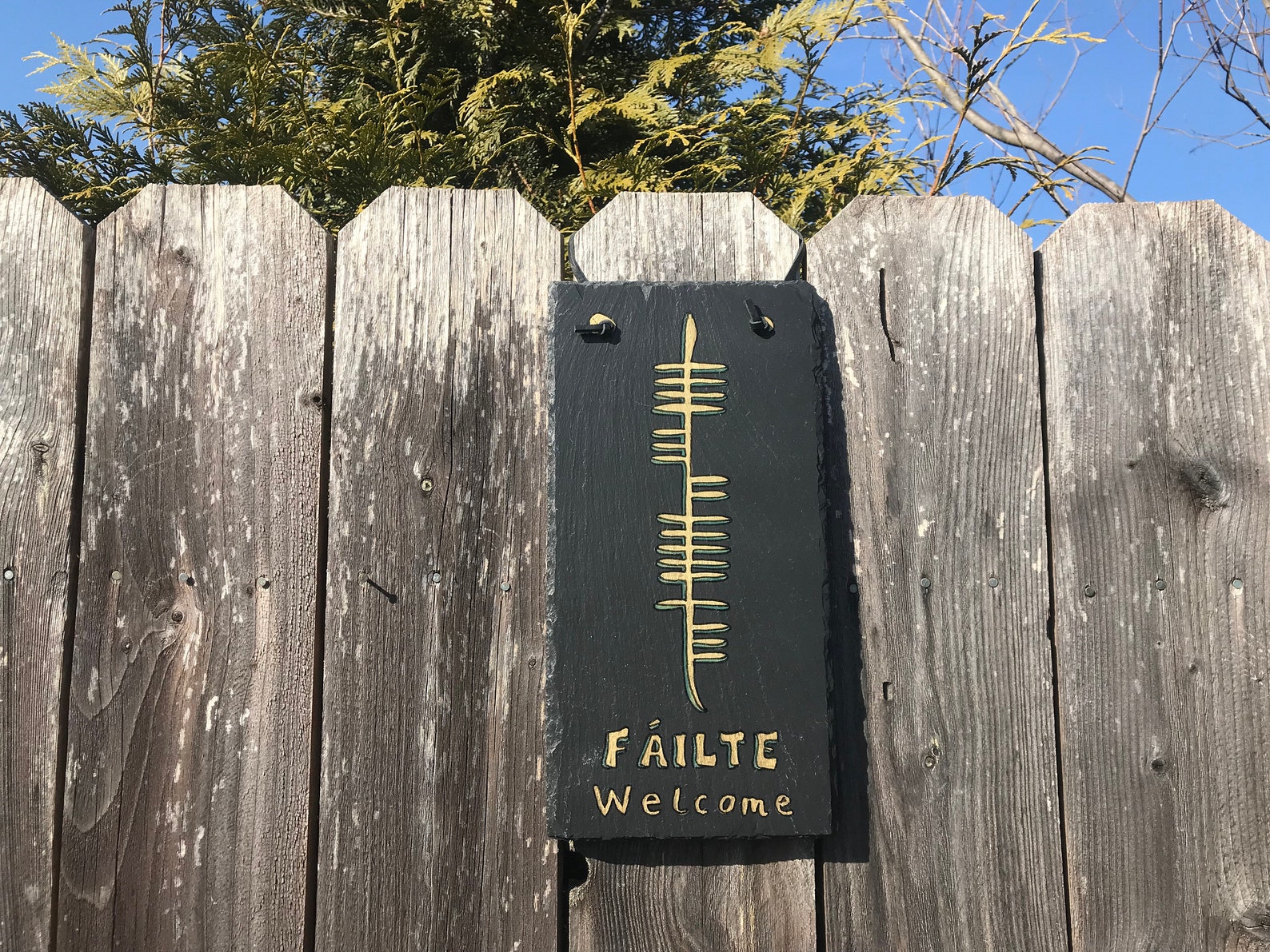 Ogham Welcome fáilte Slate Plaque | Etsy