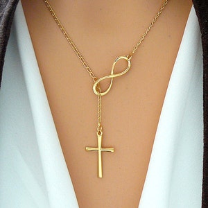 GOLD Cross and Infinity Necklace Gold Vermeil Infinity Cross Lariat ...