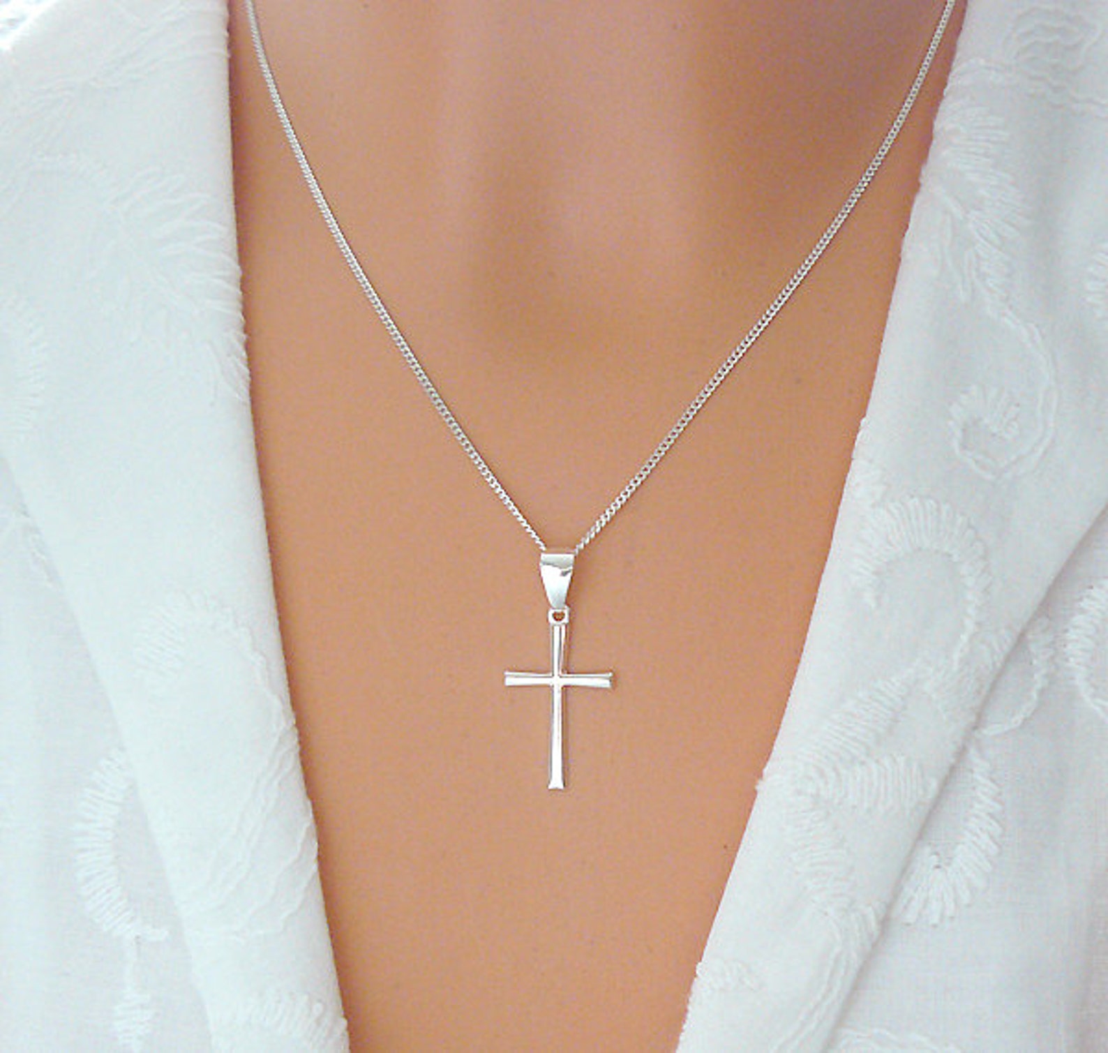 Classic Silver Cross Necklace Cross Necklace Sterling | Etsy