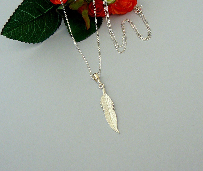 Feather Necklace - Long Necklace - Long Feather Necklace - Sterling ...