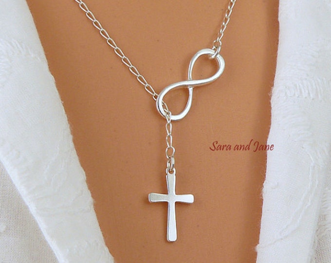 STERLING SILVER Infinity and Cross Necklace Sterling Silver Cross Infinity Lariat Faith Forever ...