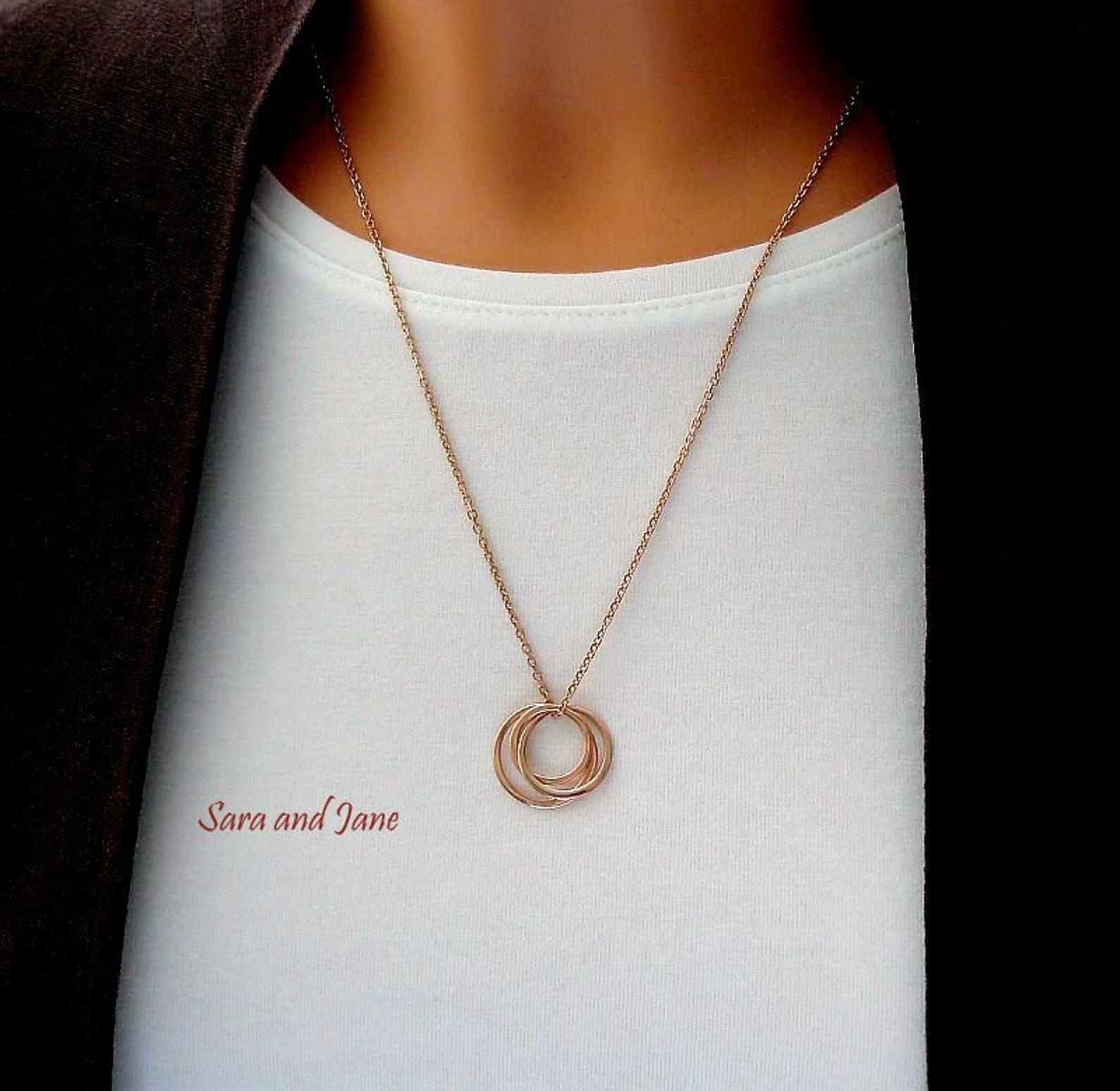 Three Rings Sisters Necklace, 3 Entwined Circles, Triple Ring Necklace ...