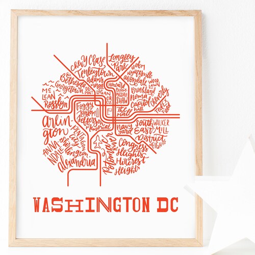 Washington DC Neighborhood Map Calligraphy Art Print - Etsy