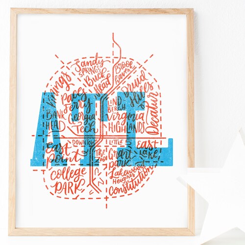 Atlanta Neighborhood Map Calligraphy Art Print - Etsy