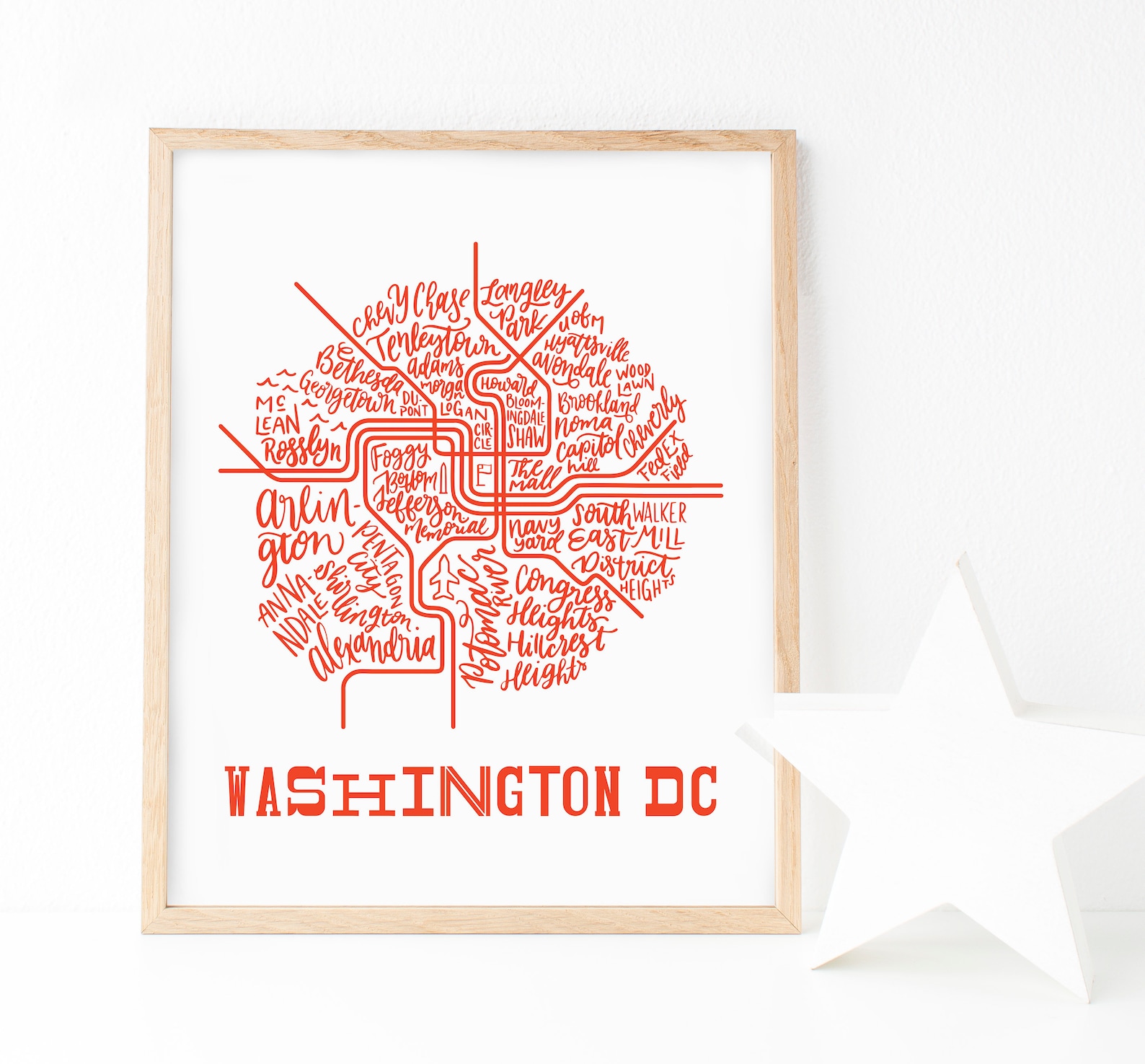 Washington DC Neighborhood Map Calligraphy Art Print - Etsy