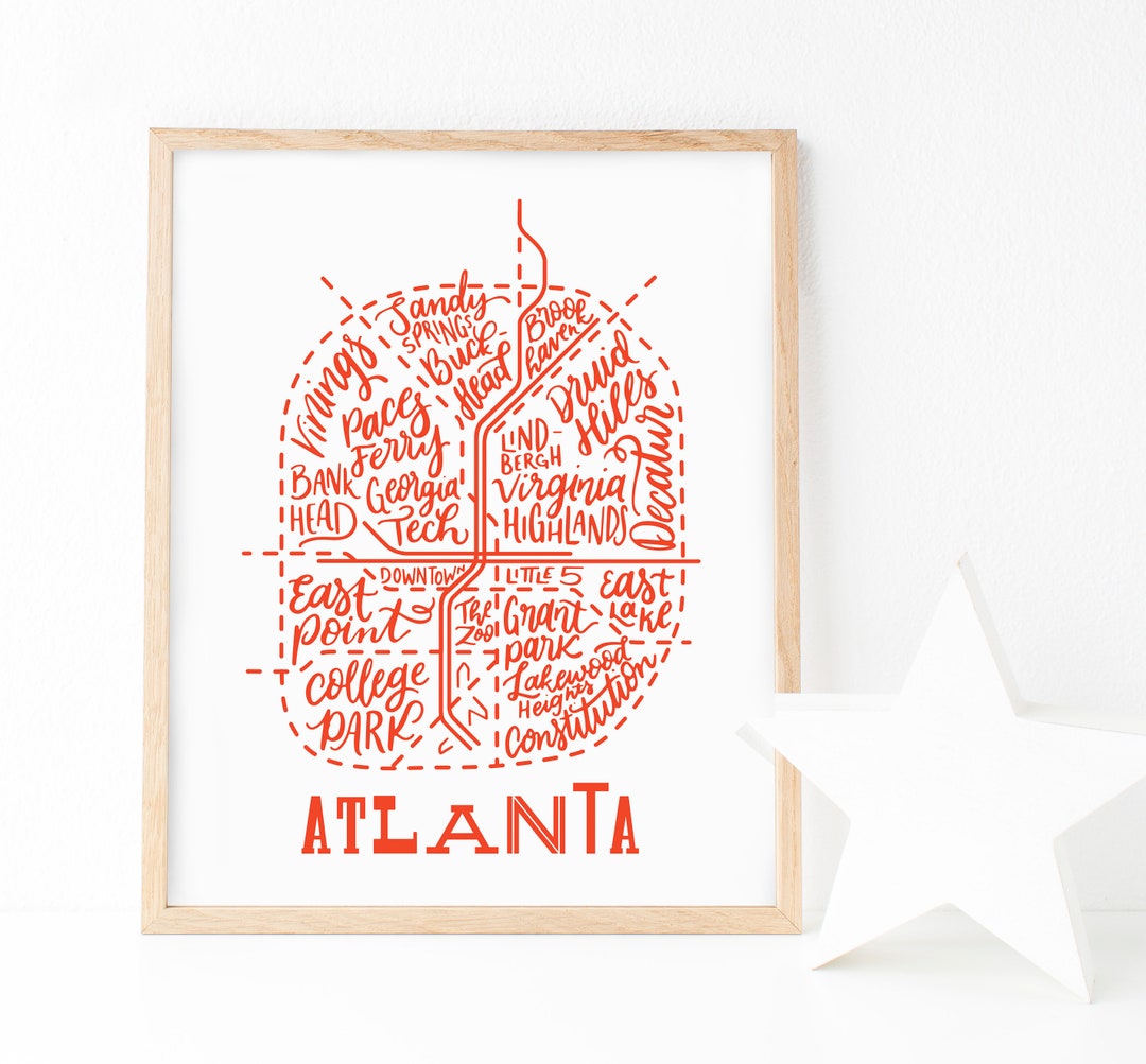 Atlanta Neighborhood Map Calligraphy Art Print - Etsy