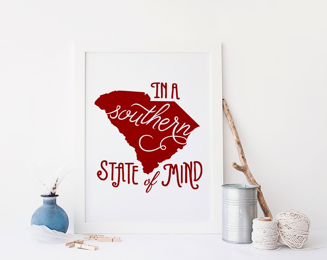 South Carolina Southern State of Mind Calligraphy Art Print - Etsy