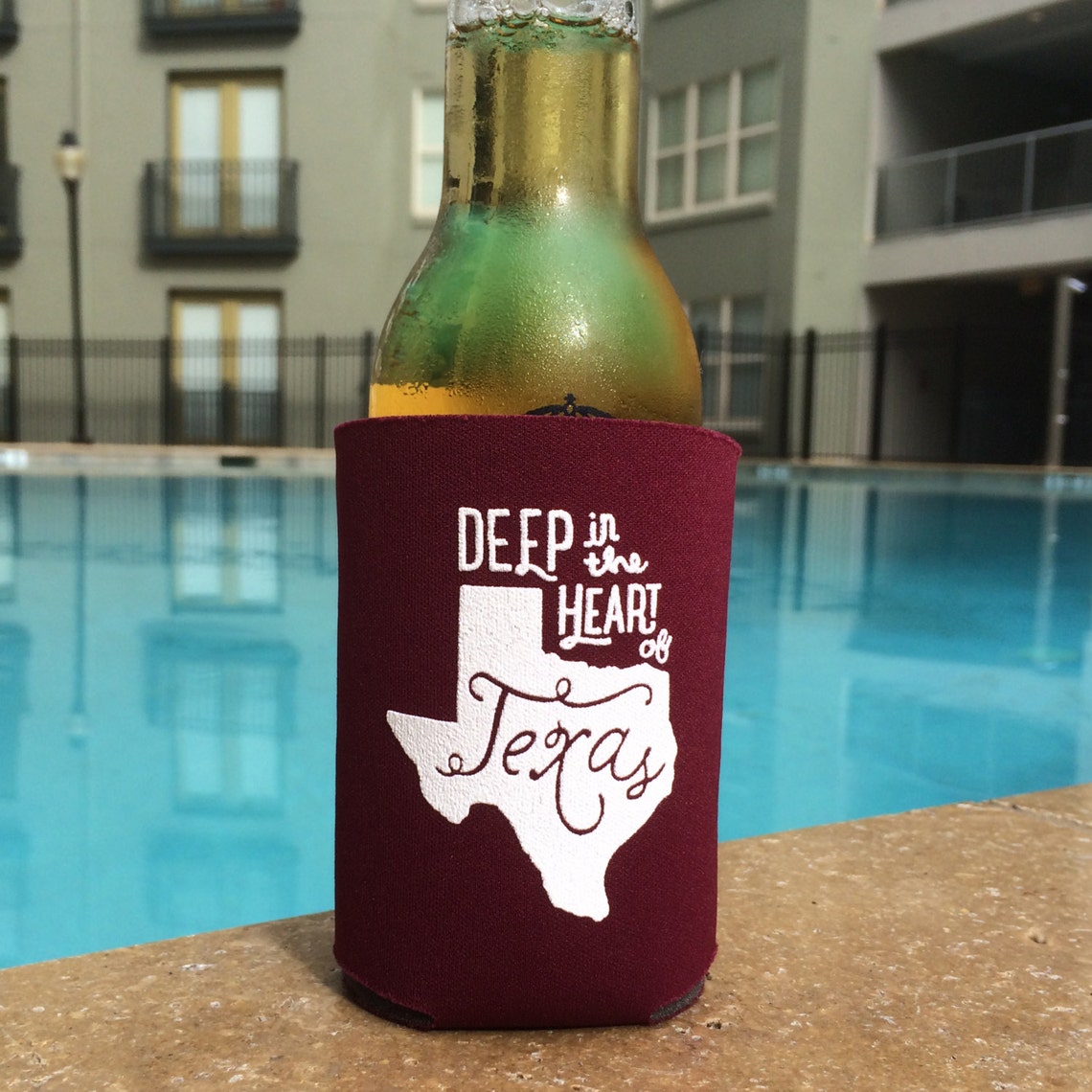 Texas Can Cooler Beer Cozy "deep in the Heart of Texas" in Maroon - Etsy