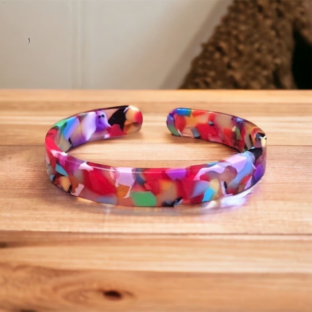Multi Color Thin Cuff Bracelet -acrylic- Adjustable- Womens Ladies ...