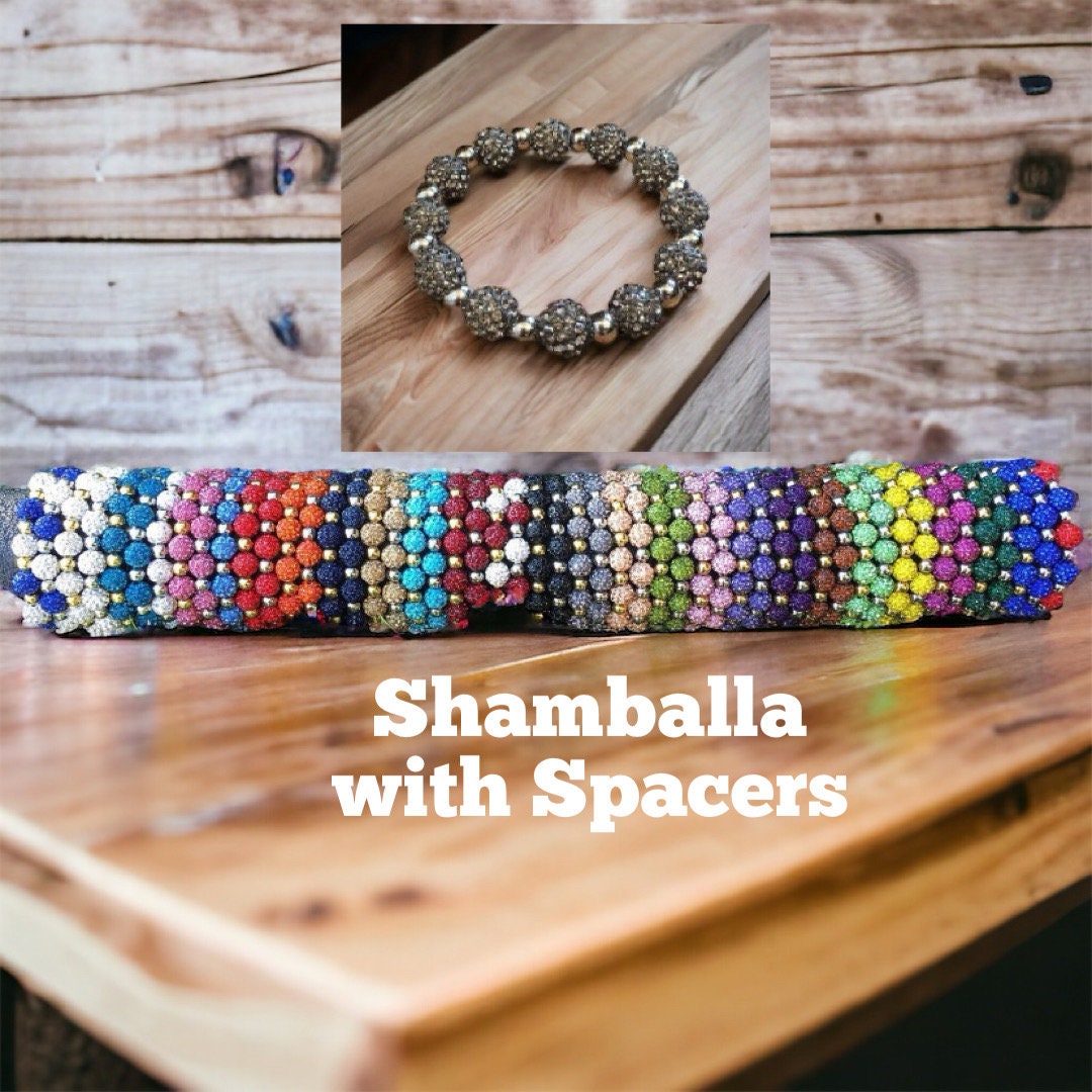 Shamballa Bead Bracelet: Elastic, Gold or Silver Spacers - Etsy