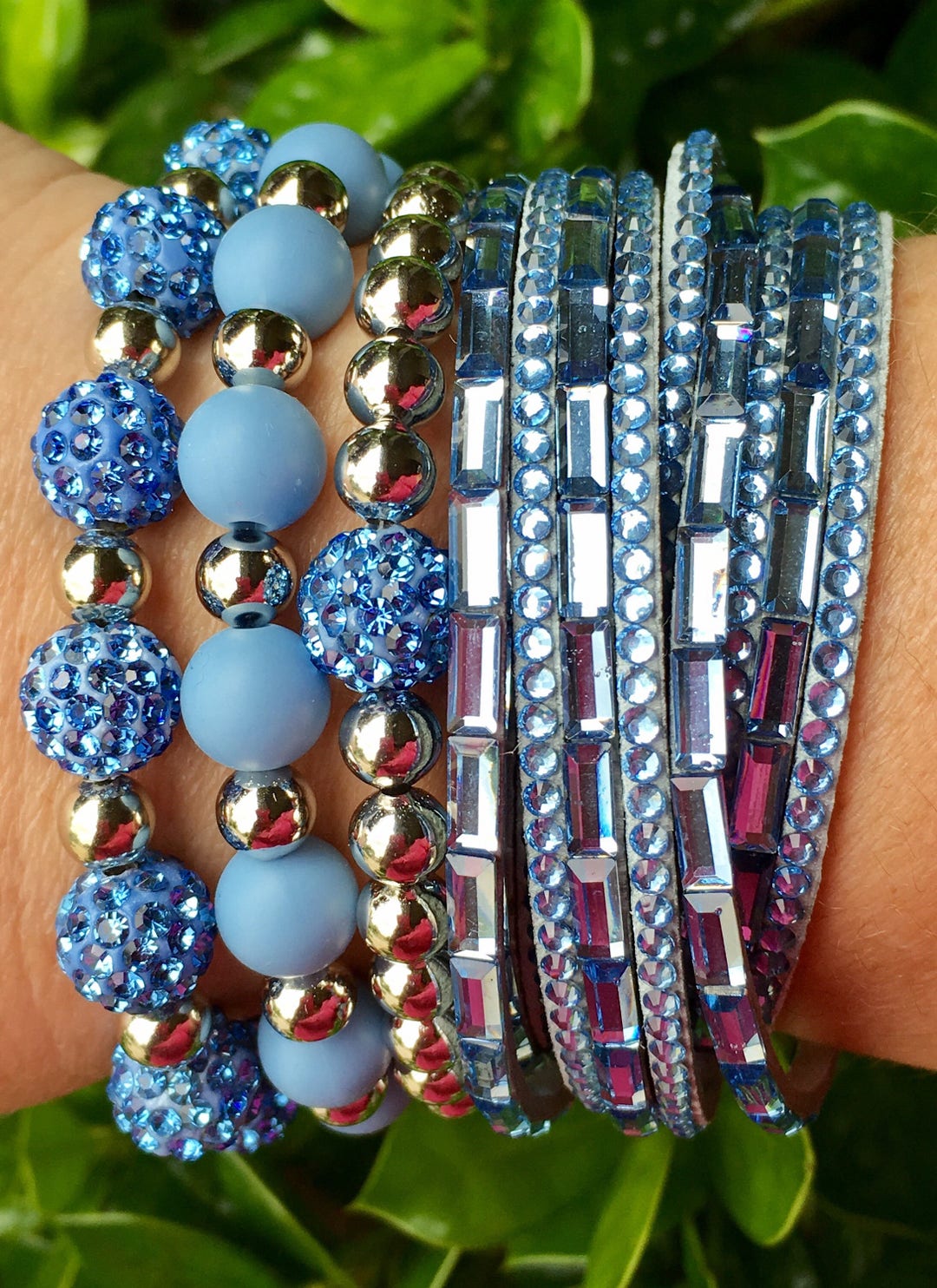 Blue Bracelet Set-light Powder Blue-shamballa Bead-suede Rhinestone ...