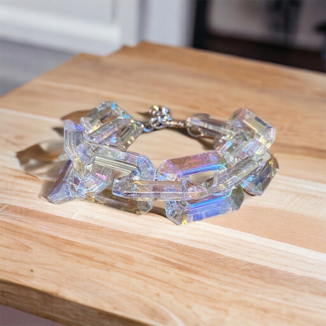 Clear Iridescent Acrylic Link Bracelet- Retro Vintage Jewelry- Women ...