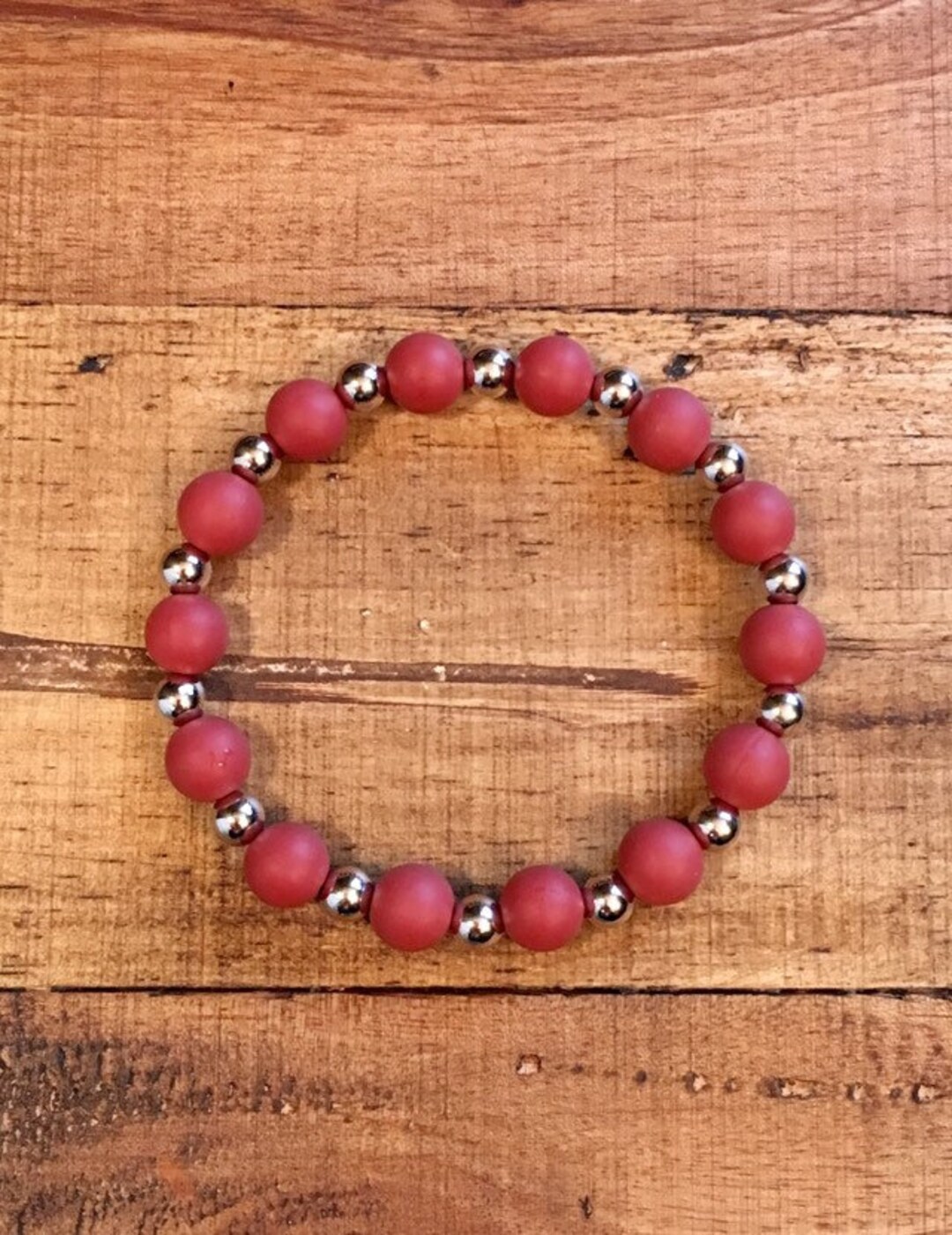 Red Beaded Bracelet Brick Red Silicone Beads 9mm-stainless Silver Gold ...