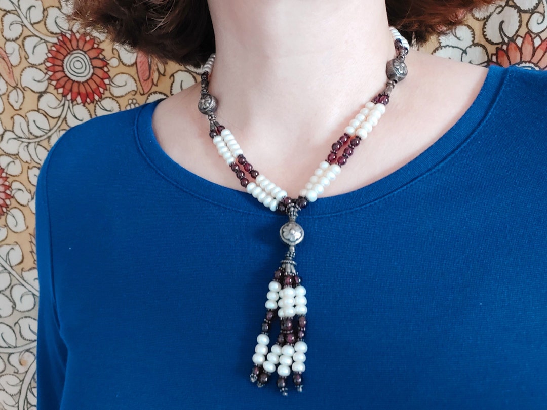 Garnet and Pearls Necklace From India - Etsy