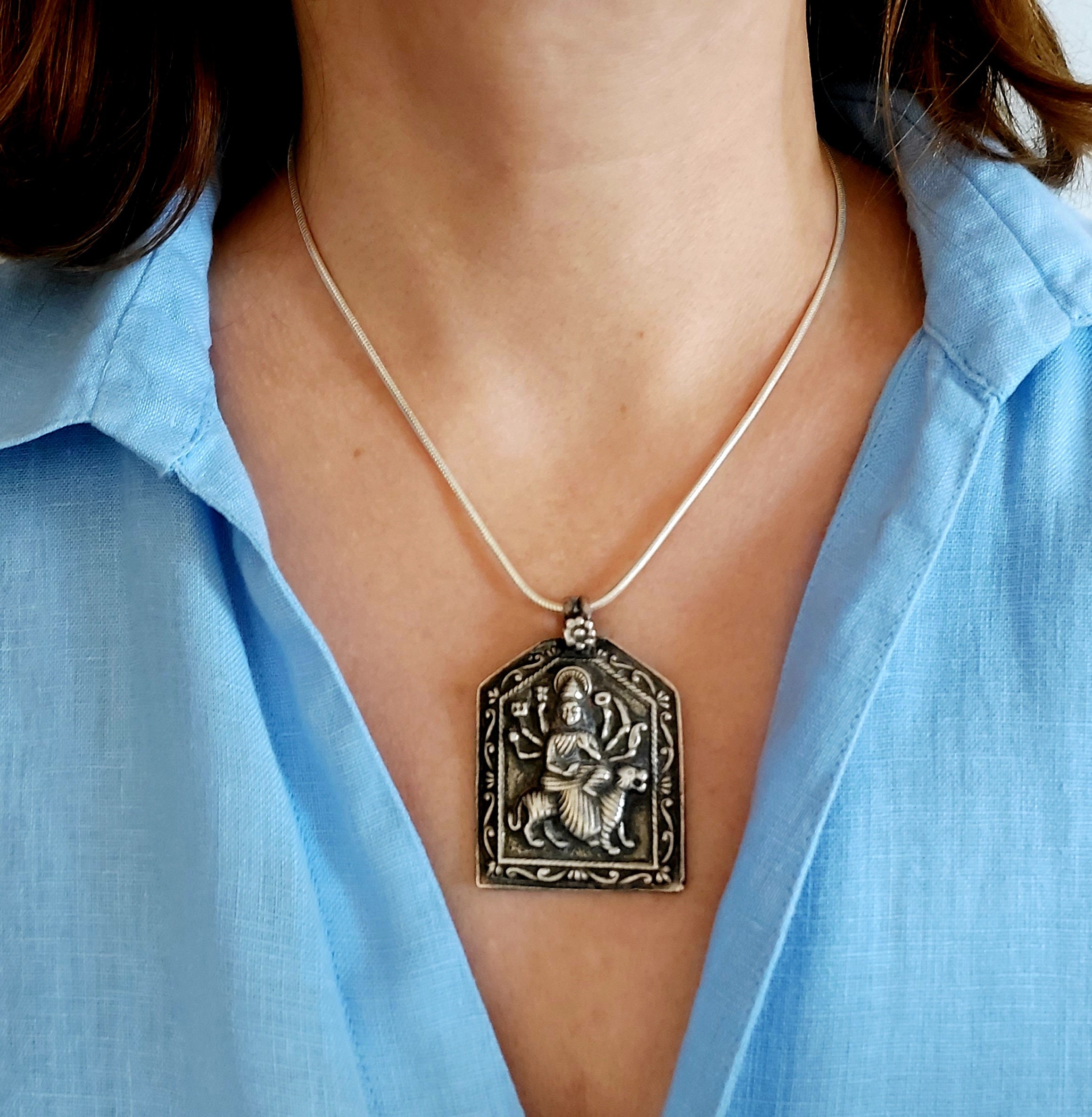 Silver Goddess Durga Pendant From India Hindu Amulet - Etsy