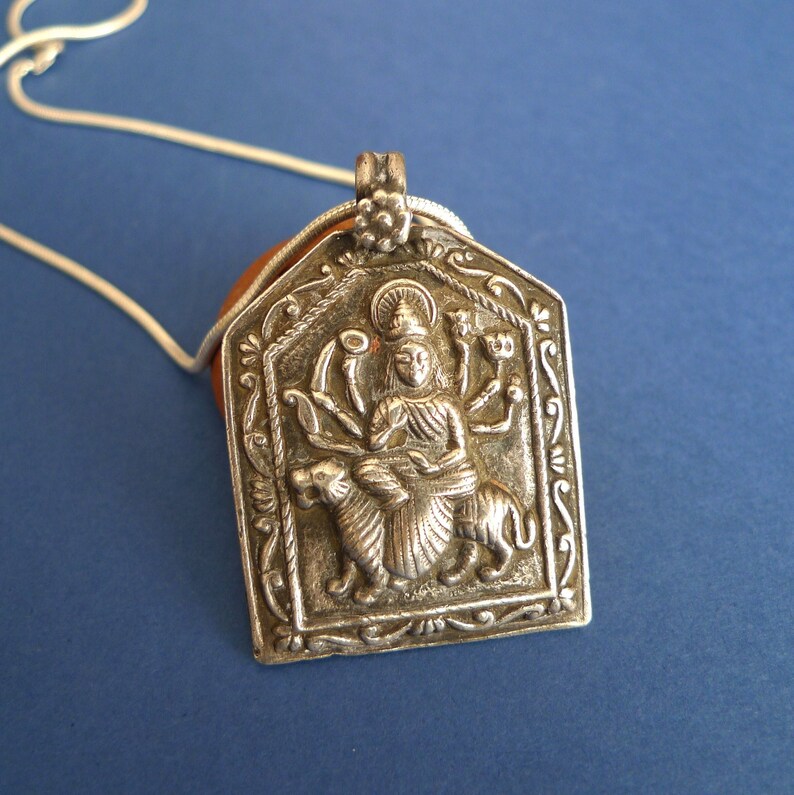 Silver Goddess Durga Pendant From India Hindu Amulet - Etsy