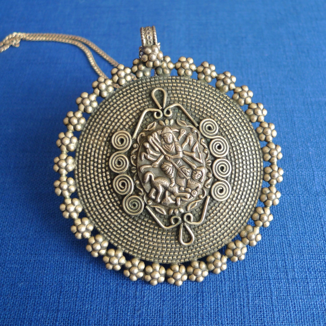 Big Silver Pendant From India | Goddess Durga | Hindu Amulet | Tribal ...