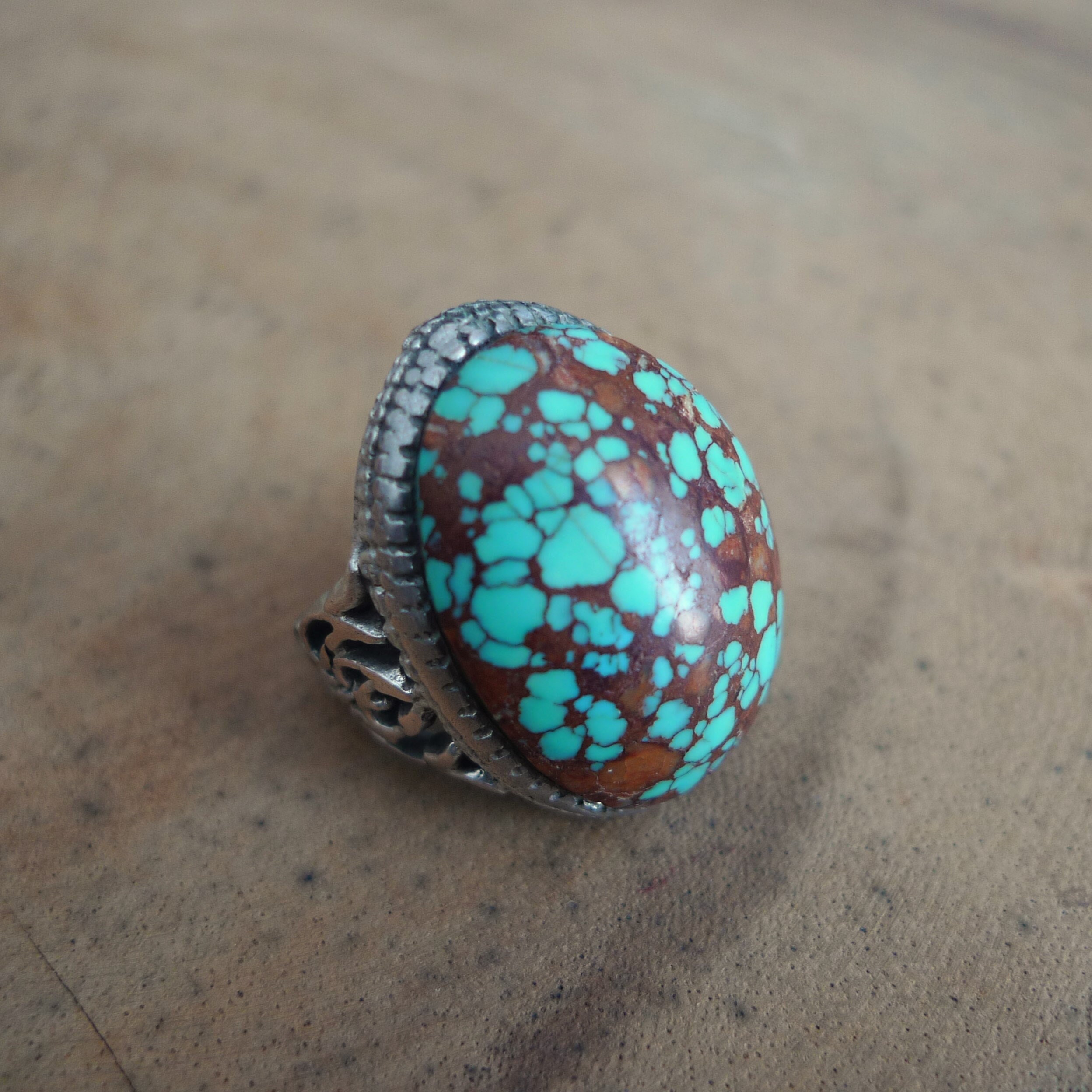 Old Turquoise Ring Silver Ring With Big Turquoise Cabochon - Etsy