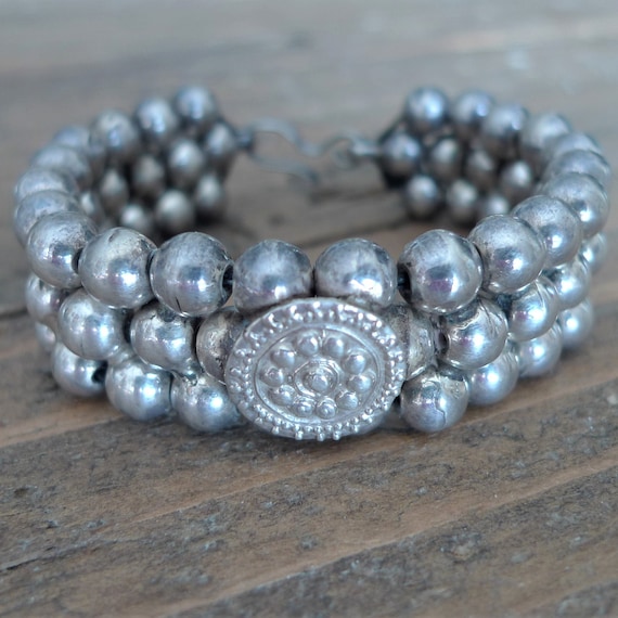 Antique 925 Silver Beaded Bracelet - Traditional Indi… - Gem