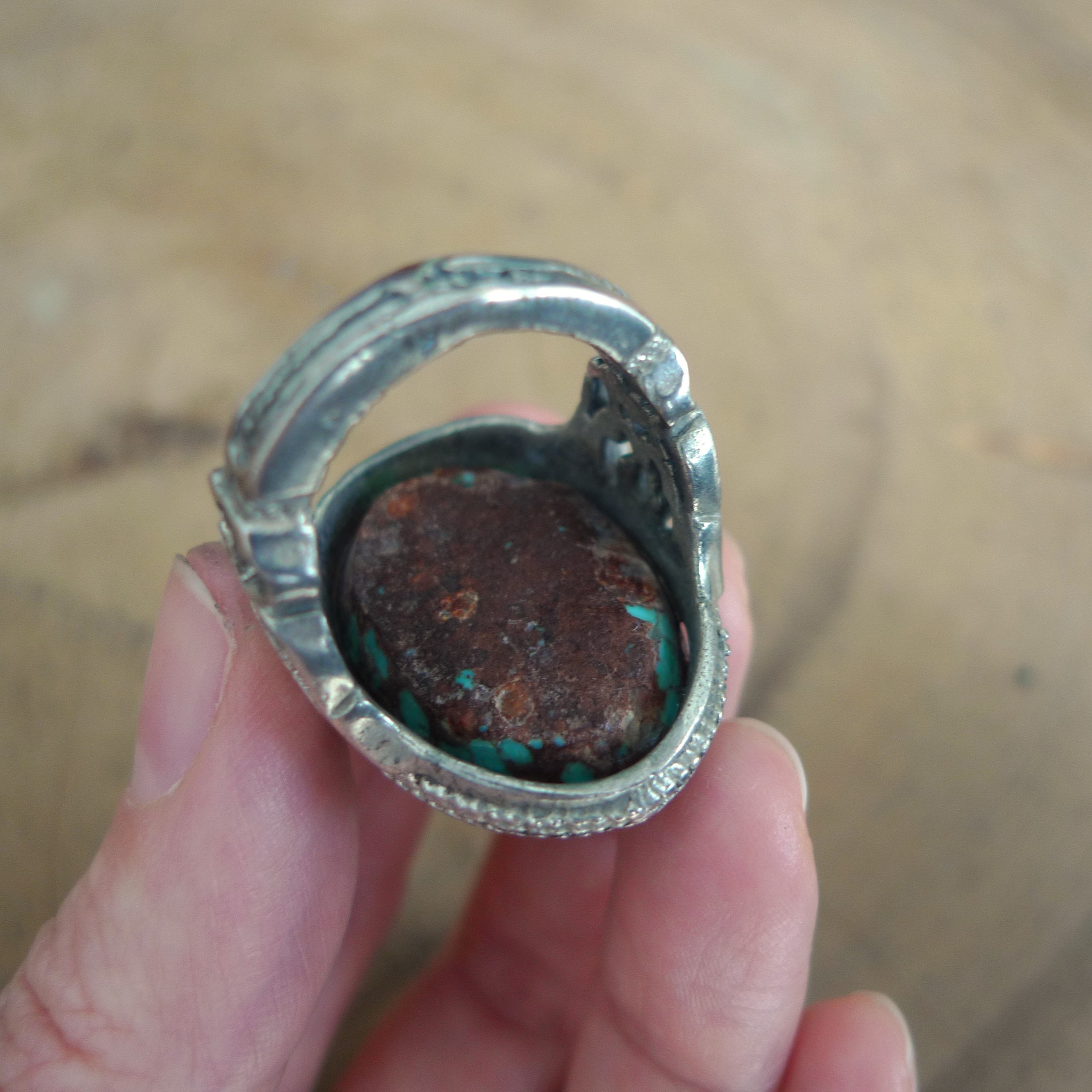 Old Turquoise Ring Silver Ring With Big Turquoise Cabochon - Etsy