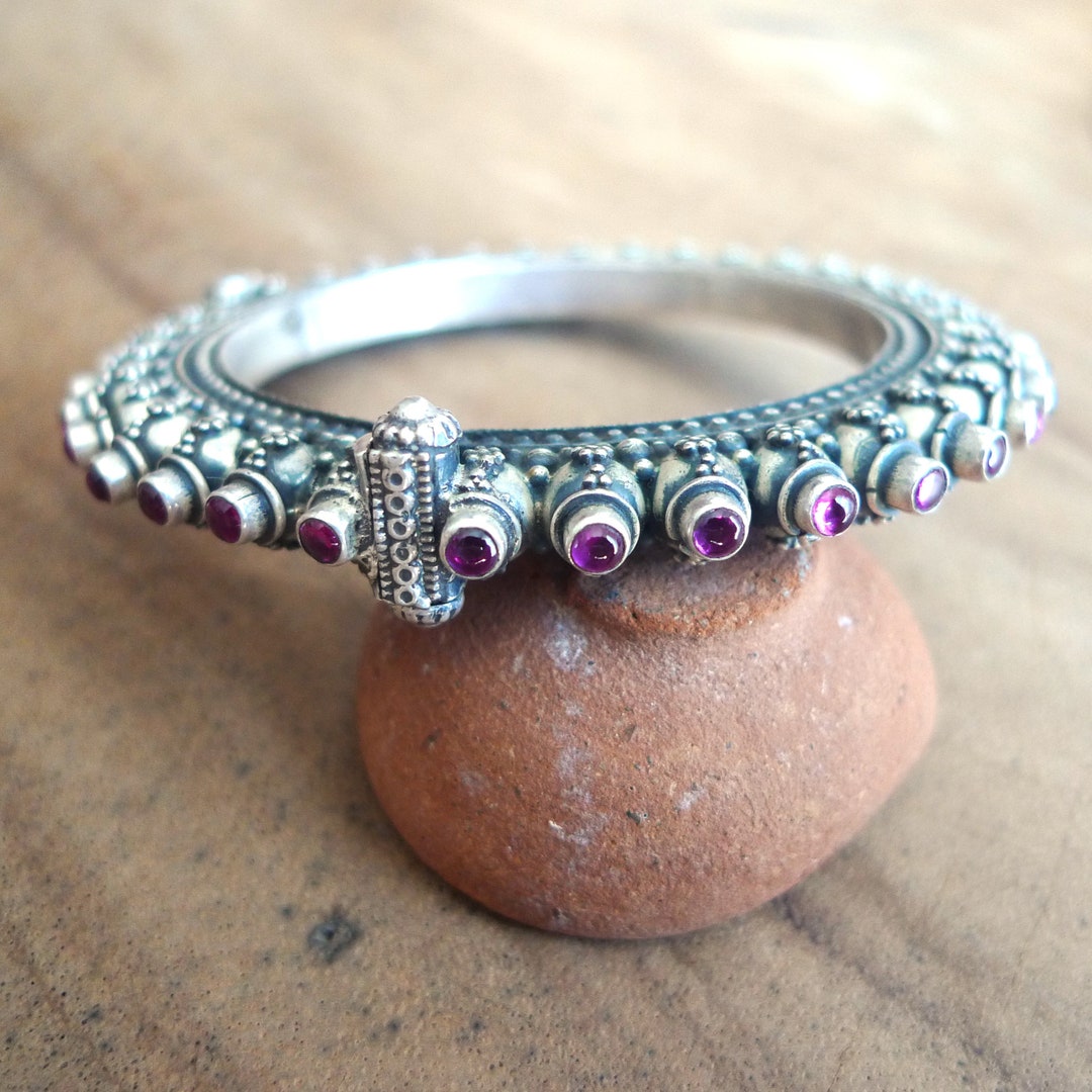 Silver and Spinel Ruby Bracelet From North India - Etsy