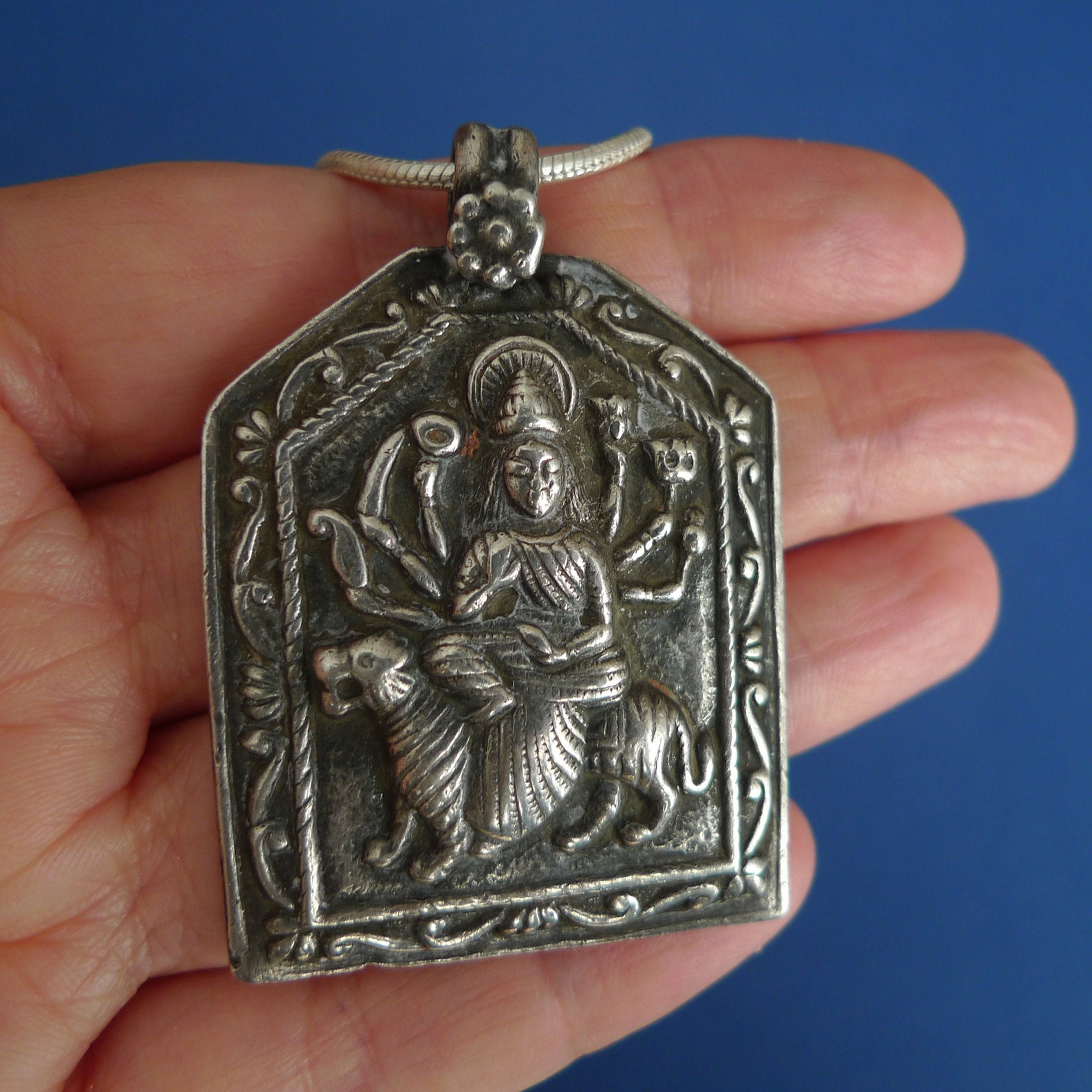 Silver Goddess Durga Pendant From India Hindu Amulet - Etsy