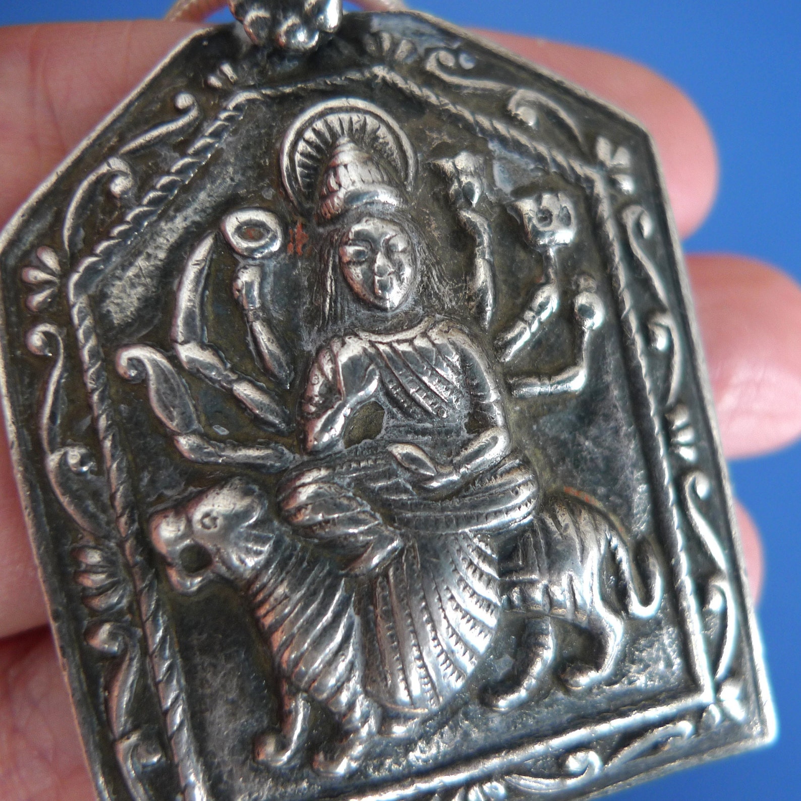 Silver Goddess Durga Pendant From India Hindu Amulet - Etsy