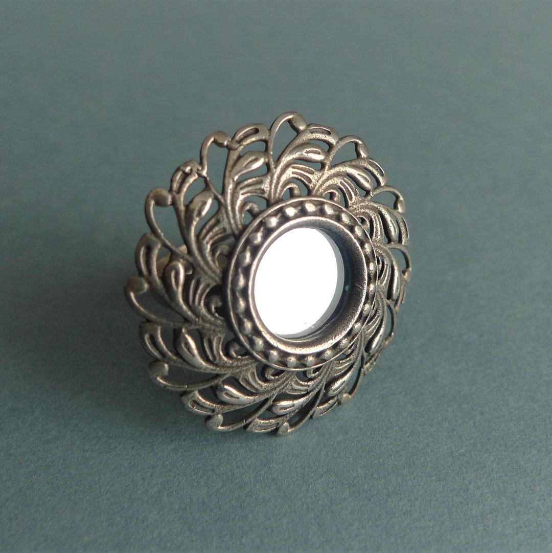 Silver Mirror Ring From India | Adjustable Ring - Etsy